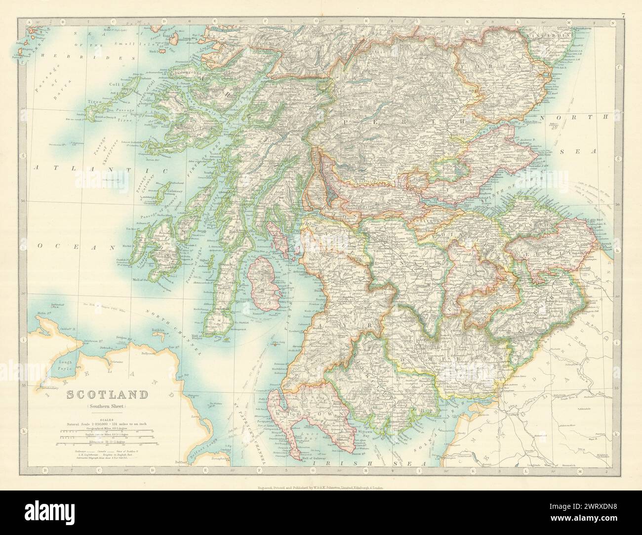 SOUTHERN SCOTLAND showing battlefields and dates. JOHNSTON 1913 old map ...