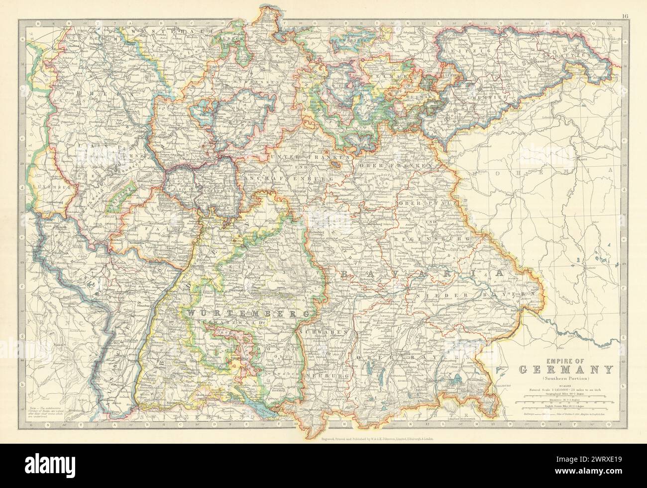 GERMAN EMPIRE SOUTH showing important battlefield & dates. JOHNSTON ...