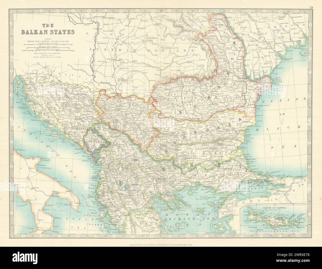BALKAN STATES. Eastern Roumelia. Turkish Crete. Bulgaria. JOHNSTON 1913 ...