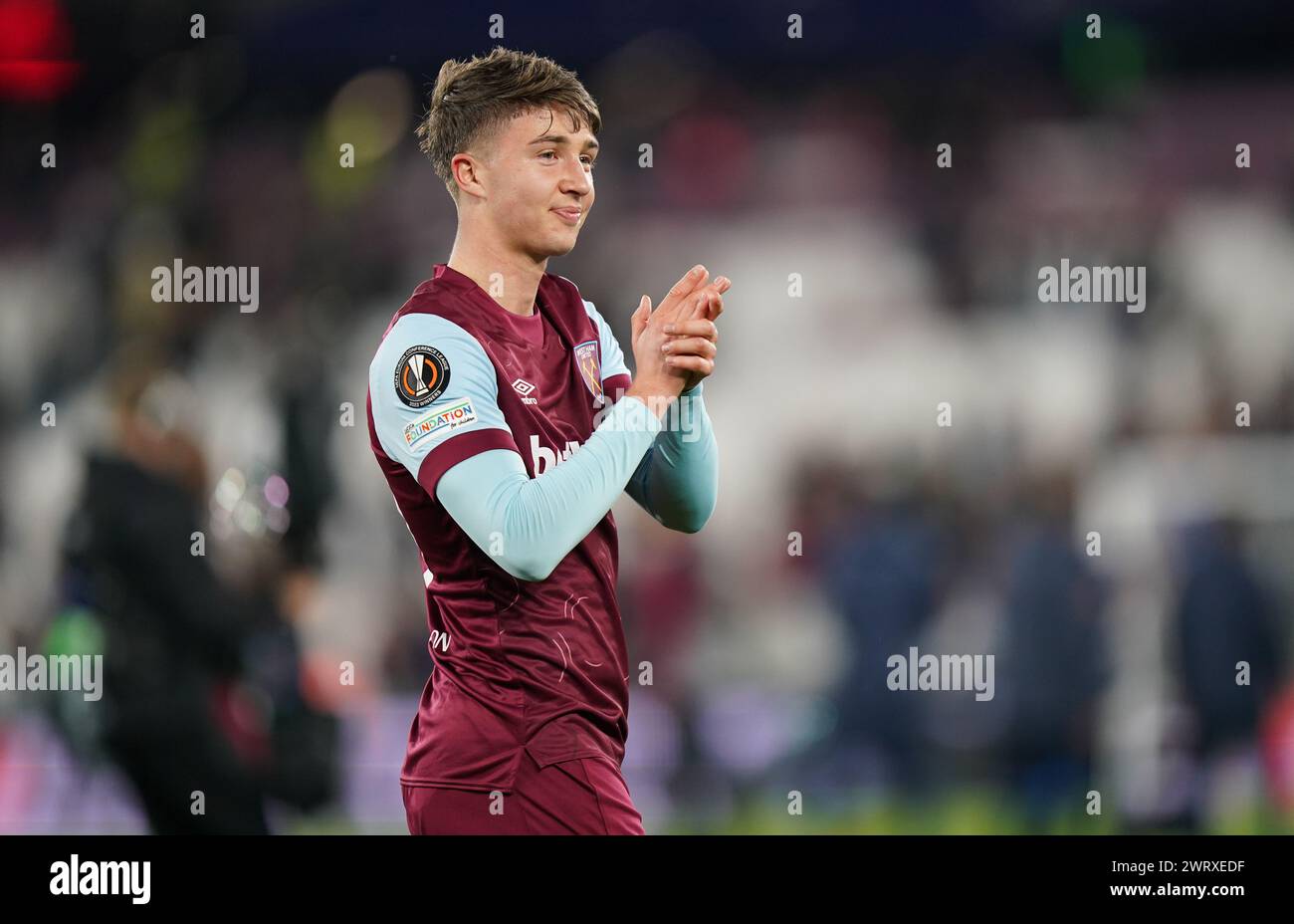 London, UK. 14th Mar, 2024. George Earthy of West Ham United clapping ...