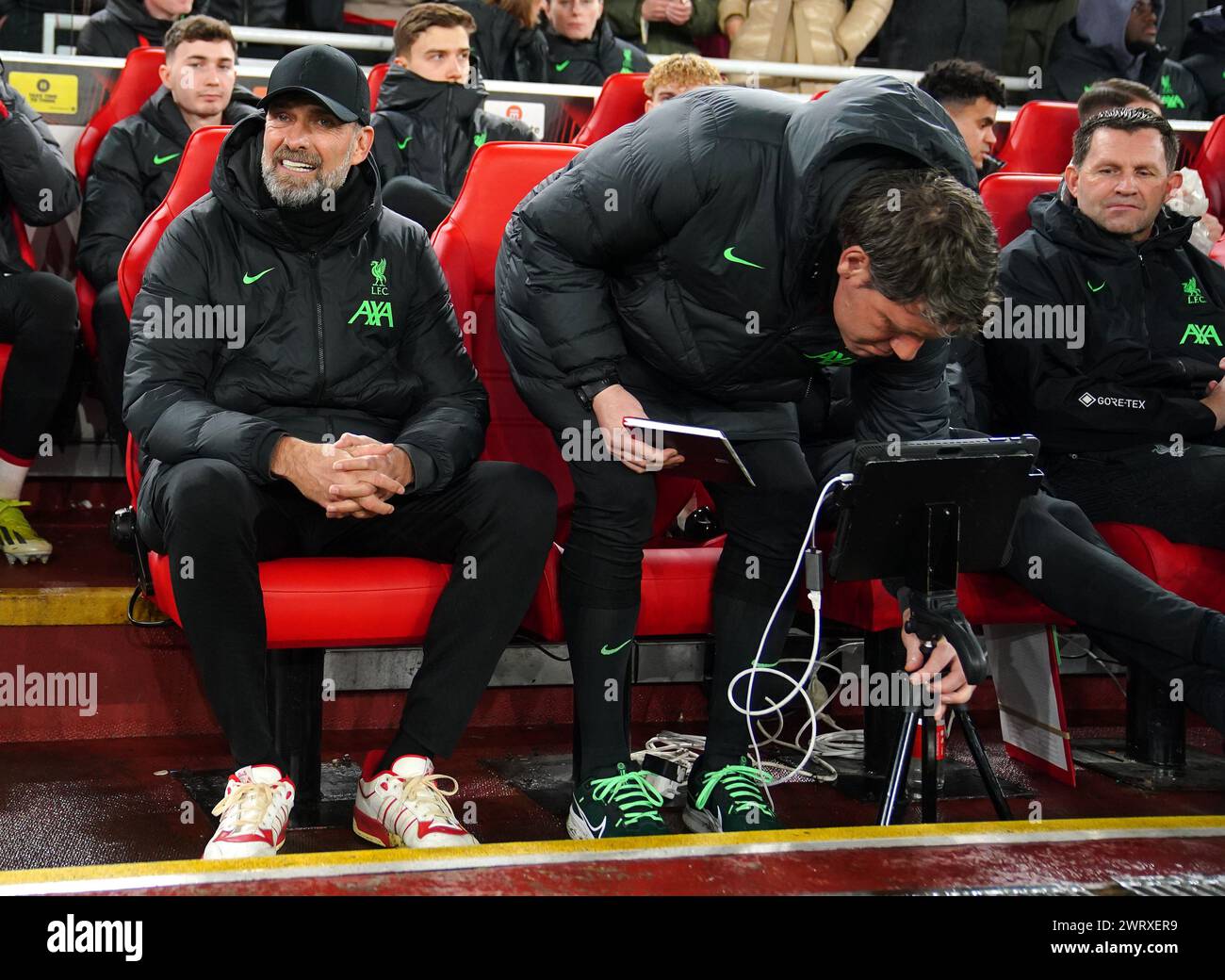 Liverpool manager Jurgen Klopp on the bench ahead of the UEFA Europa ...