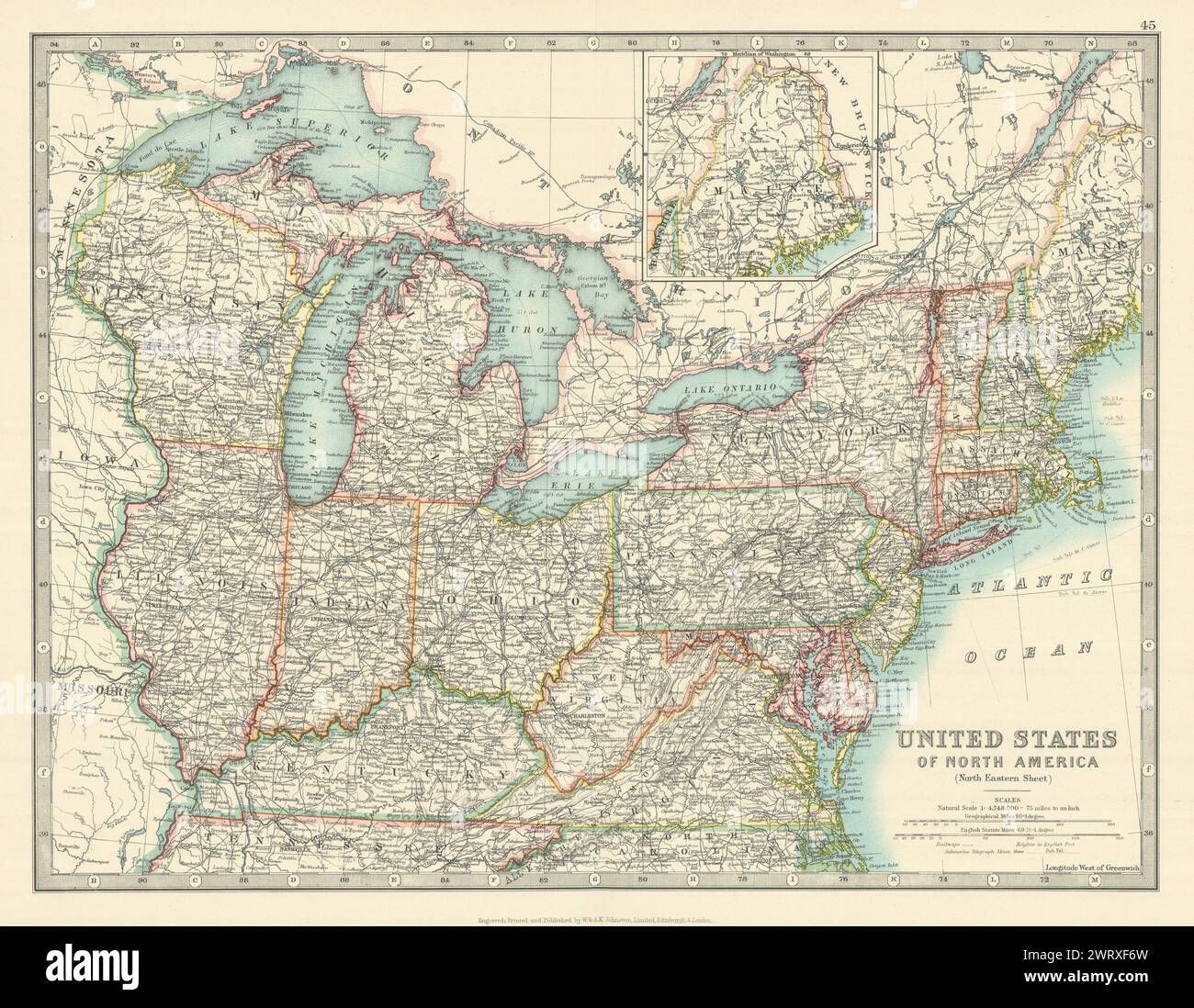 NORTH EASTERN UNITED STATES. Great Lakes. MidWest. USA. JOHNSTON 1913 ...