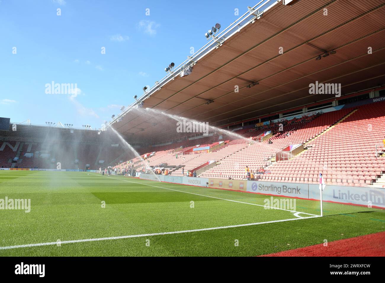 Sprinklers water the pitch Northern Ireland v Norway UEFA Women's Euro ...