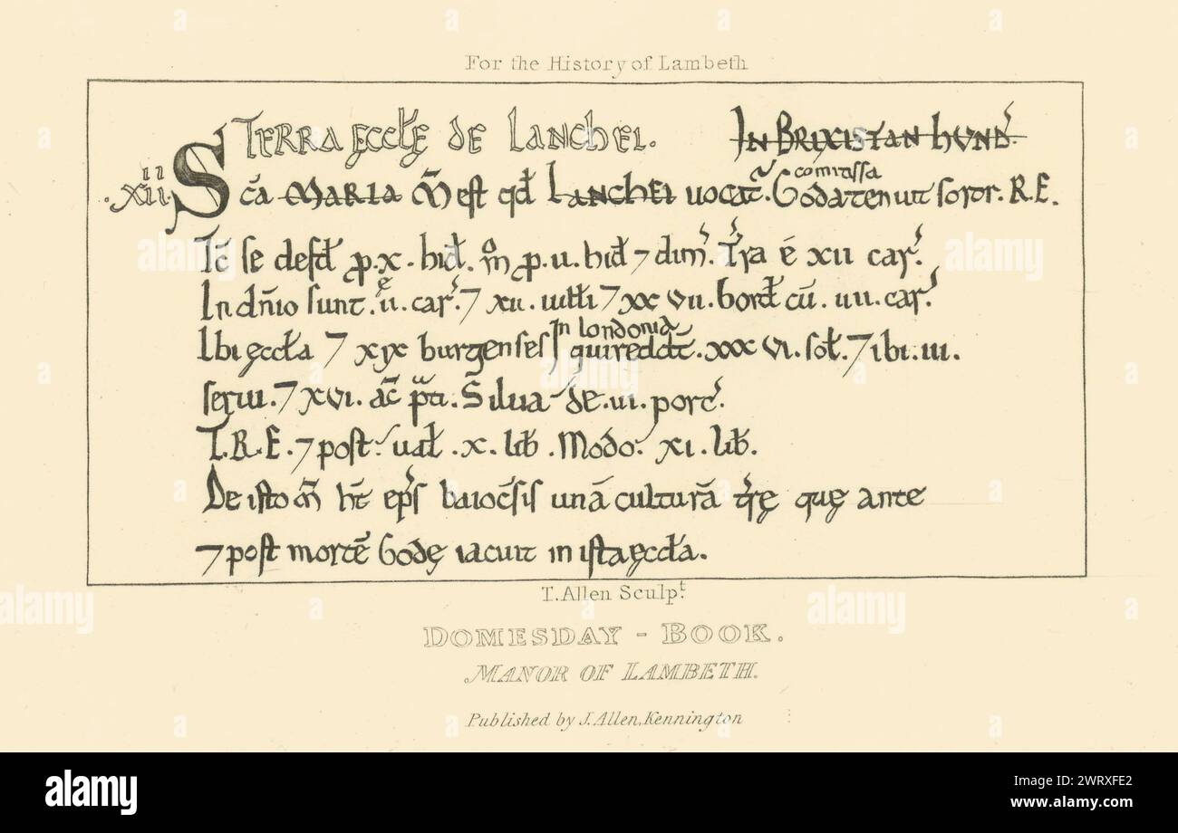 Domesday Book, Manor of Lambeth 1827 old antique vintage print picture ...