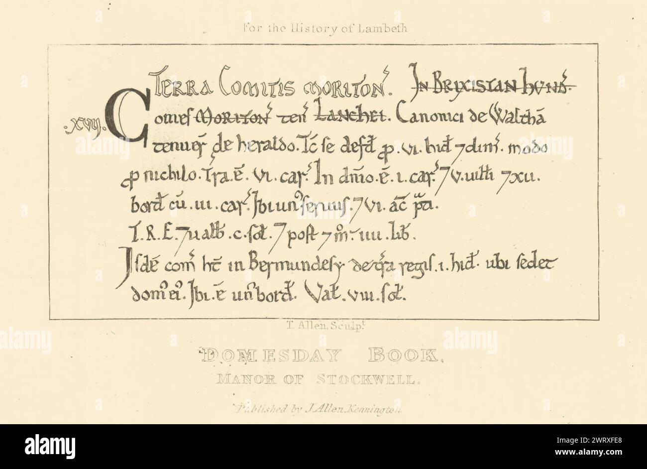 Domesday Book, Manor of Stockwell 1827 old antique vintage print ...