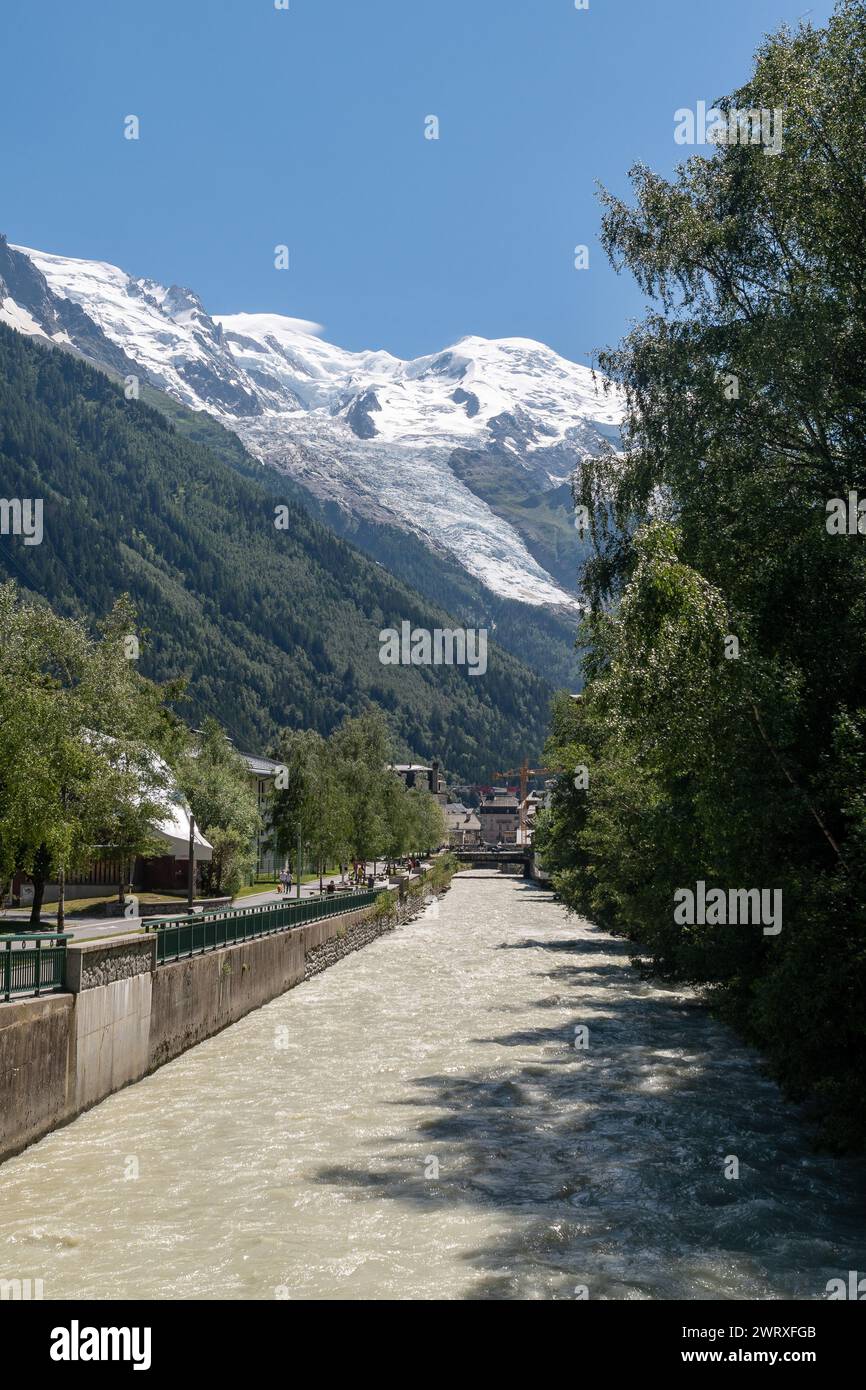 The Arve River, an alpine stream running through the popular ski resort ...
