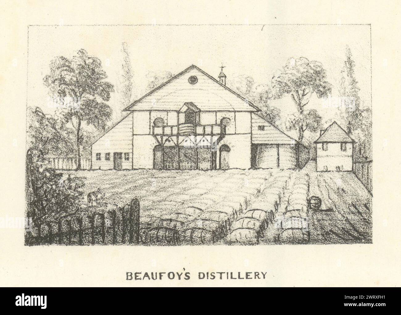 Beaufoy's Vinegar Distillery, Lambeth 1827 old antique vintage print ...