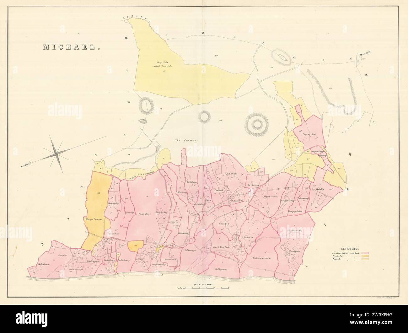 Michael Parish, Isle of Man by James Woods 1829 old antique map plan ...