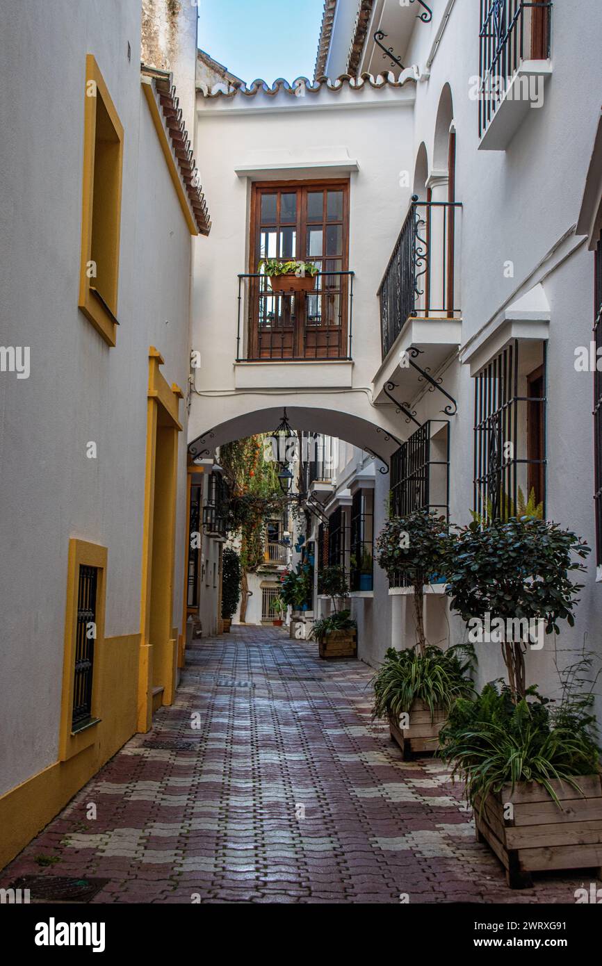 La fotografía captura una encantadora calle de Marbella, donde las ...
