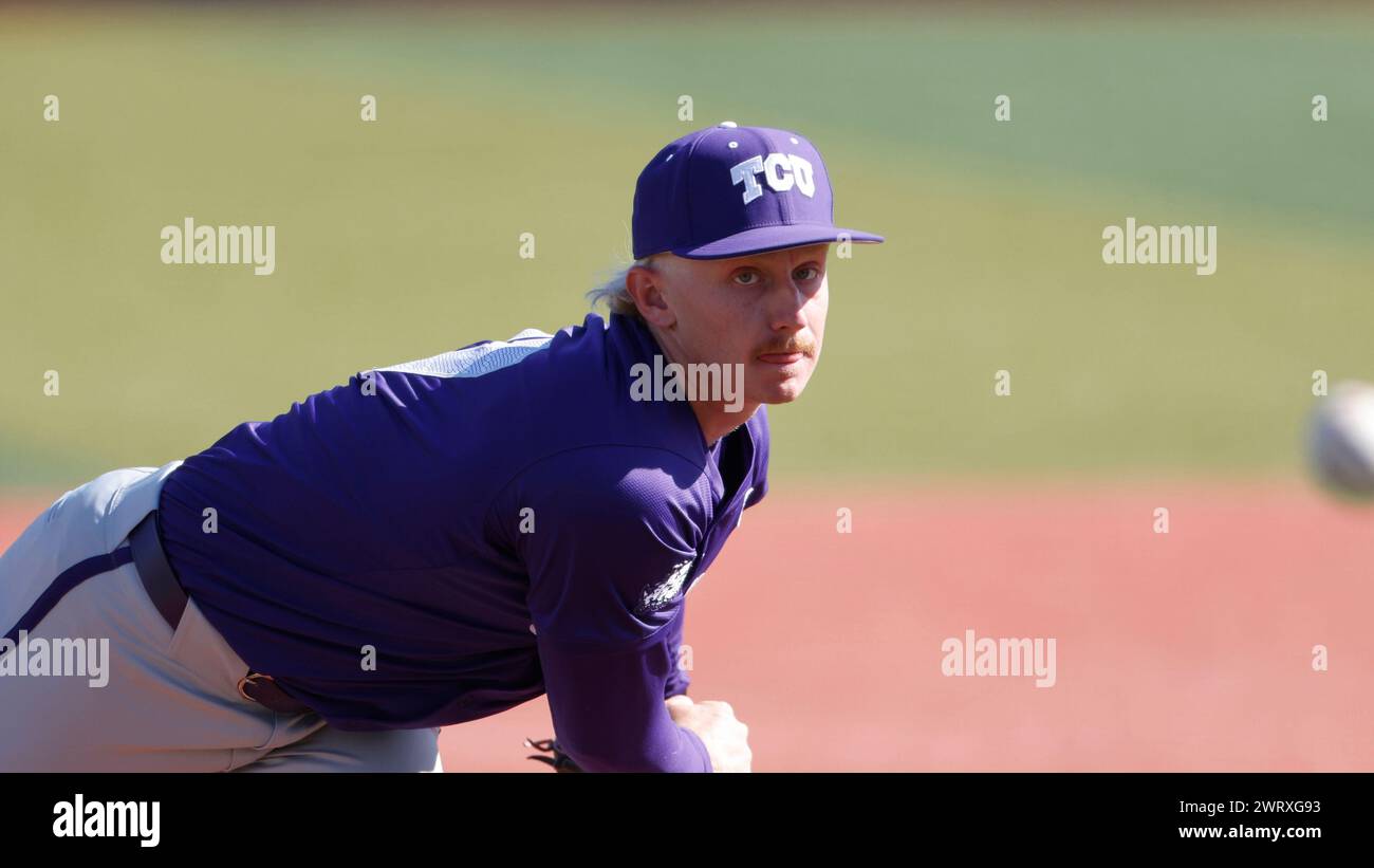 TCU pitcher Kole Klecker (17) during an NCAA college baseball game on ...