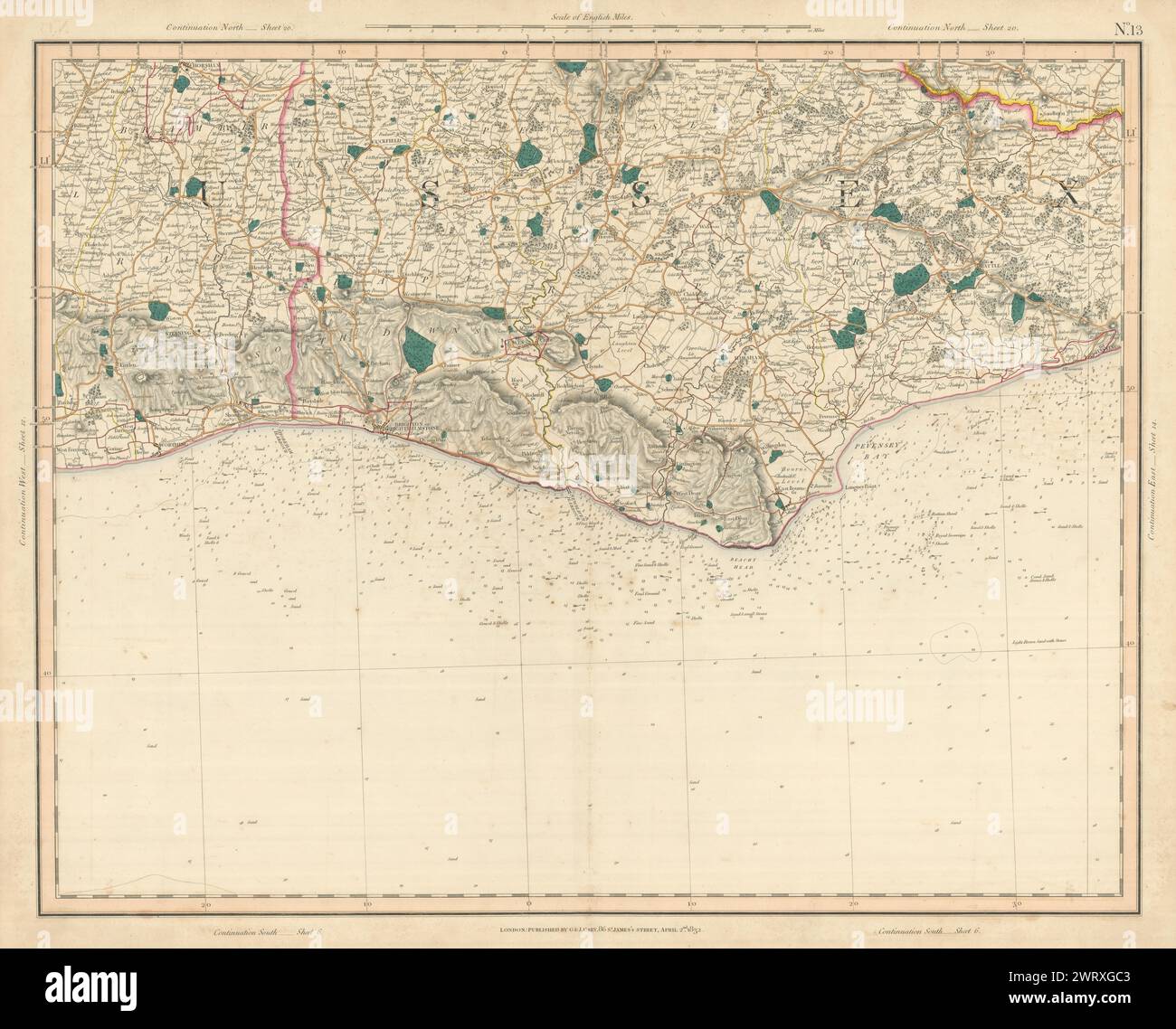 SUSSEX COAST, SOUTH DOWNS & SEVEN SISTERS. Brighton Eastbourne. CARY ...