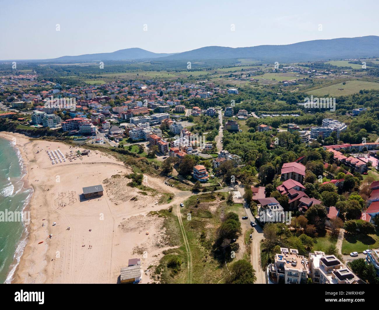 Aerial view of Black sea coast near village of Lozenets, Burgas Region ...