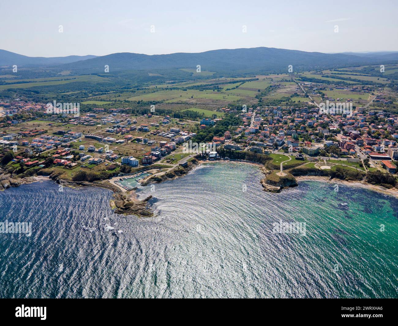 Aerial view of Black sea coast near village of Lozenets, Burgas Region ...