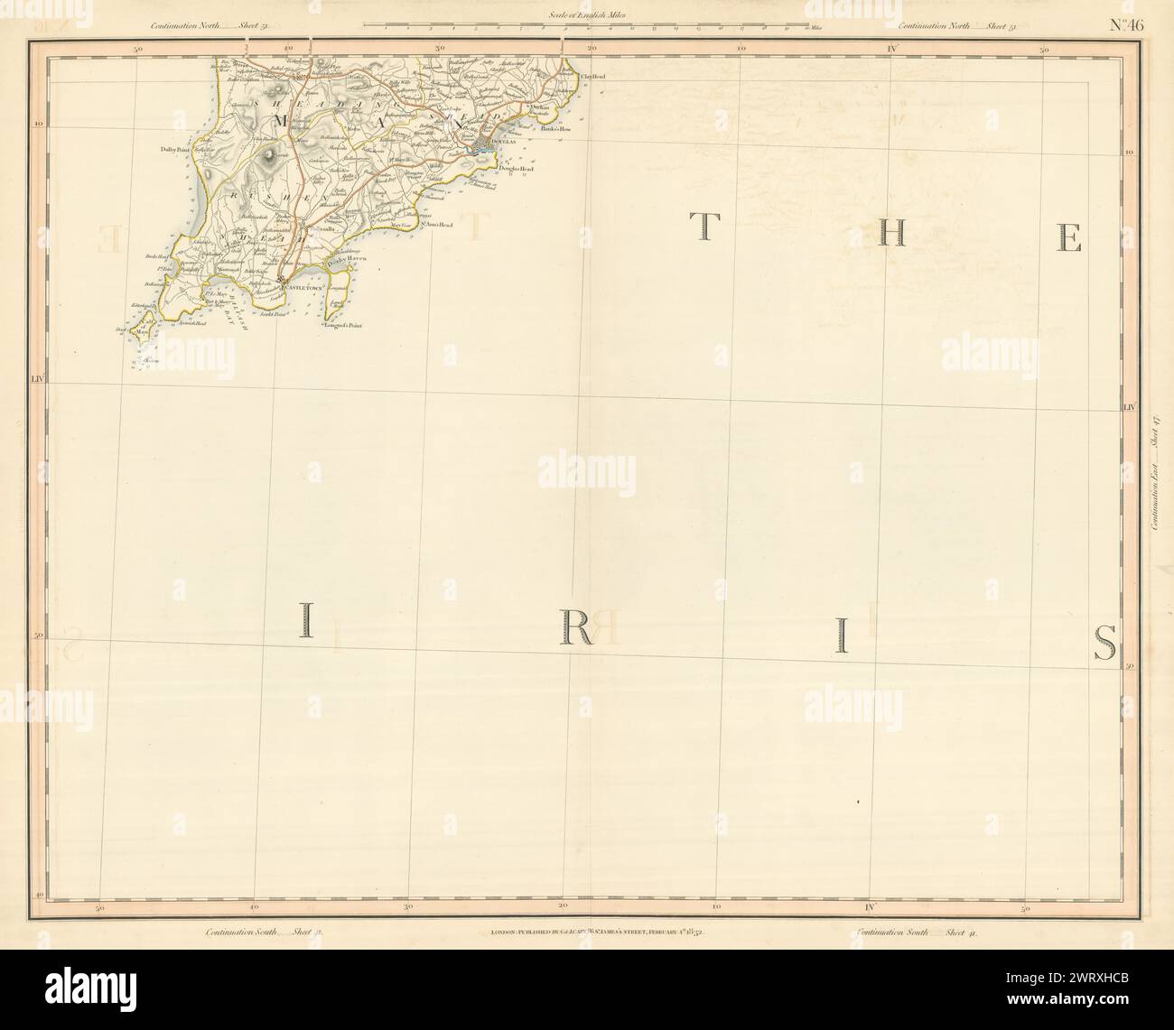 ISLE OF MAN SOUTH. Irish Sea. Douglas Castletown. CARY 1832 old antique ...