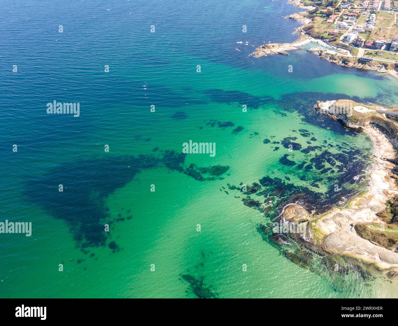 Aerial view of Black sea coast near village of Lozenets, Burgas Region ...