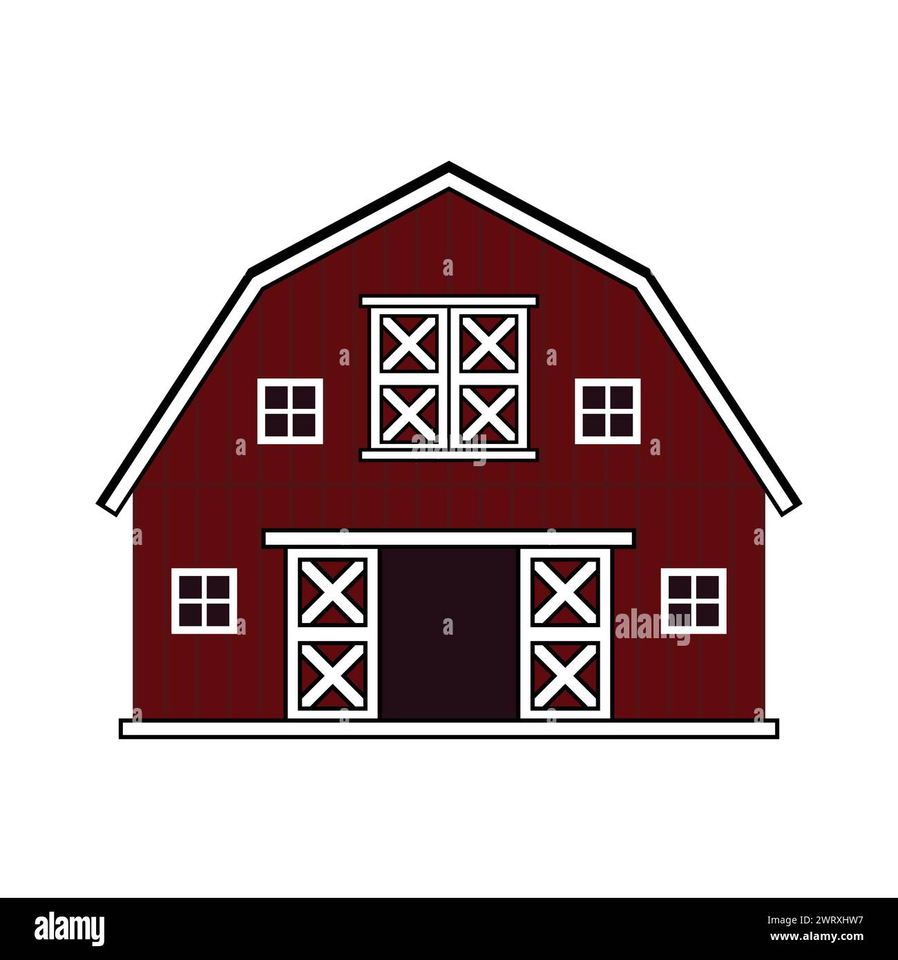 Red wooden barn with open gate and windows. Front view. Vector isolated ...