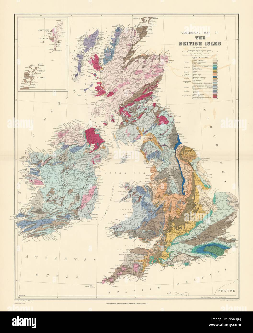 Geological Map of the British Isles. Large 66x53cm. STANFORD 1896 old ...