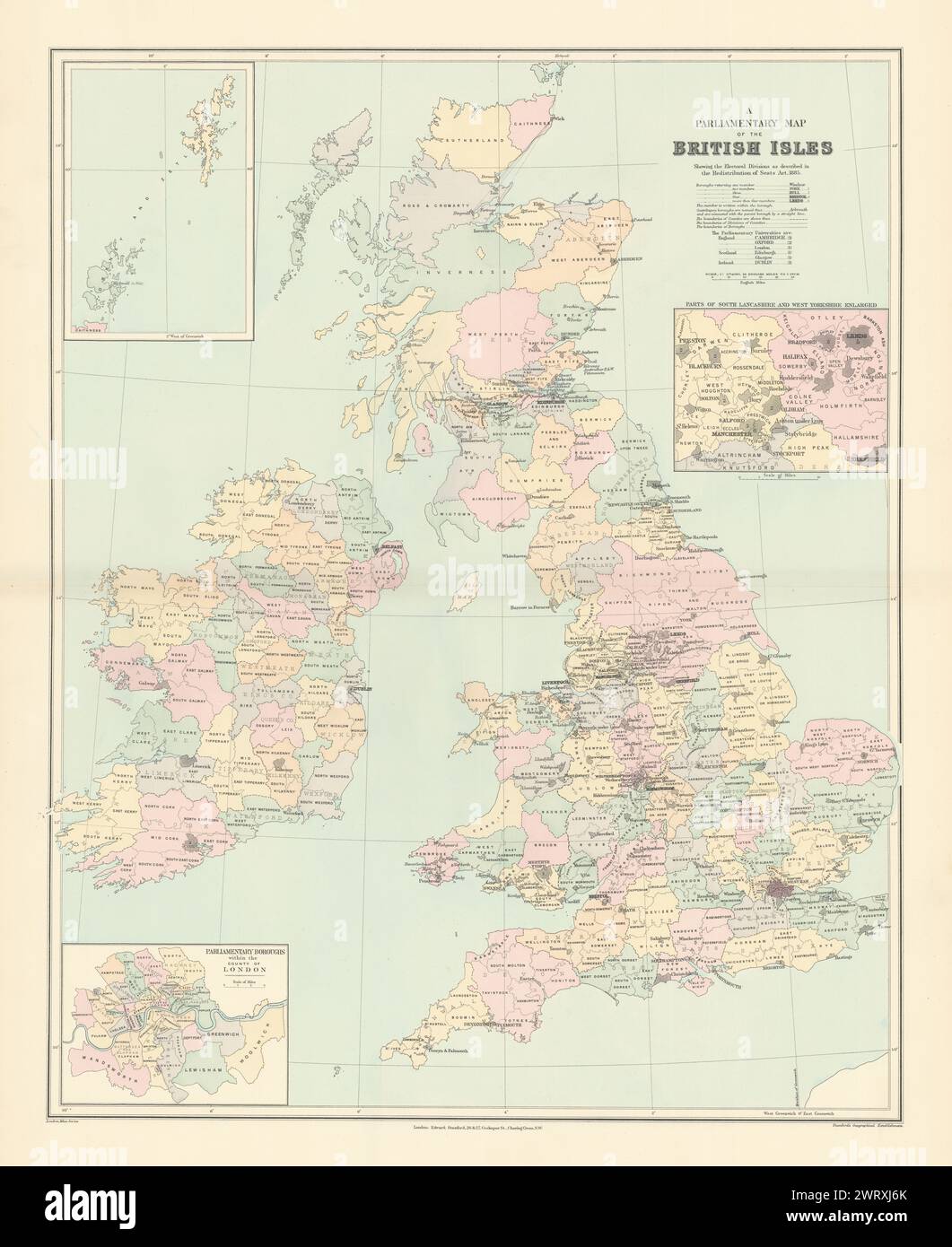 British Isles Parliamentary constituencies. Large 64x51cm. STANFORD ...