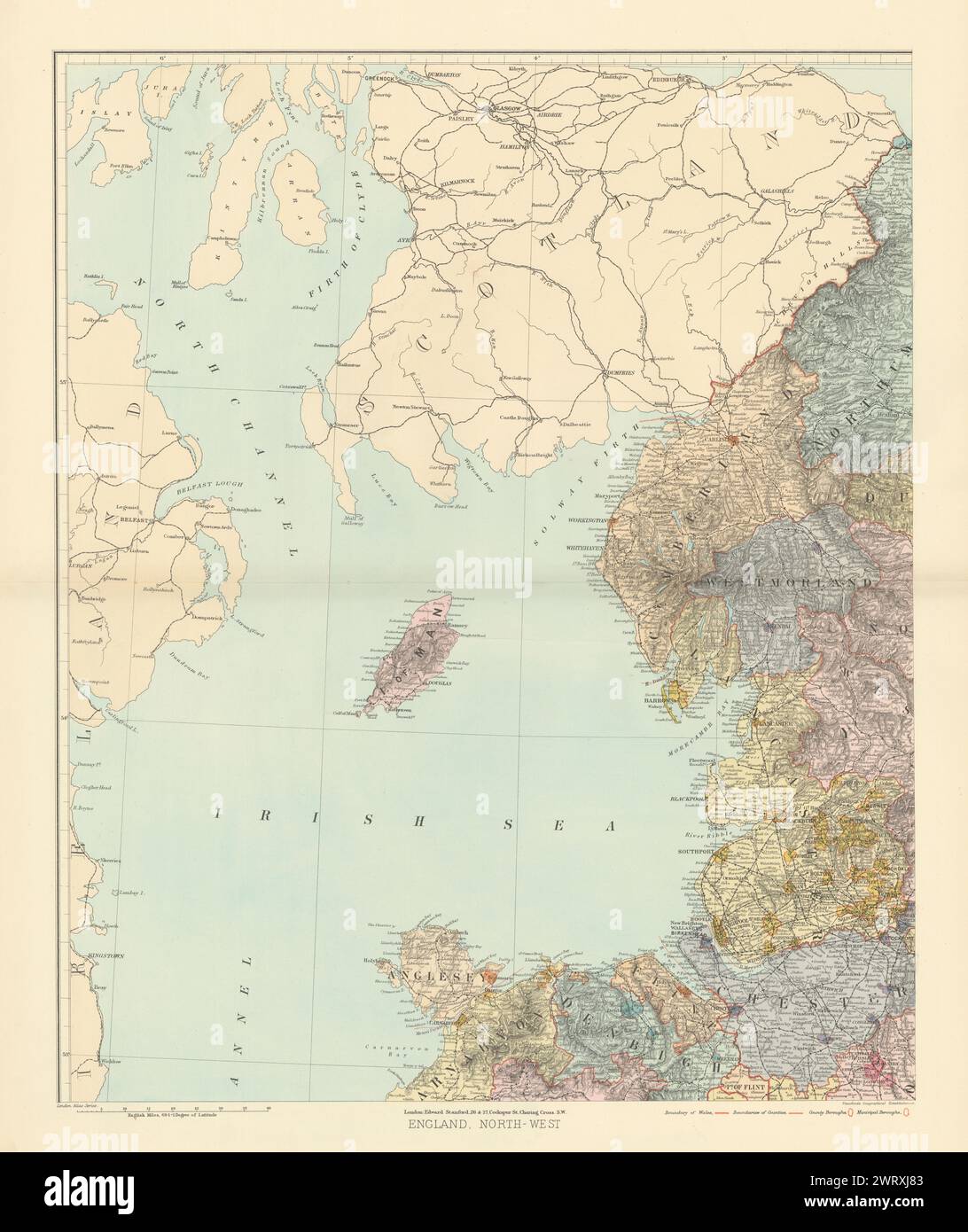North west England & North Wales. Isle of Man. Large 62x50cm. STANFORD ...