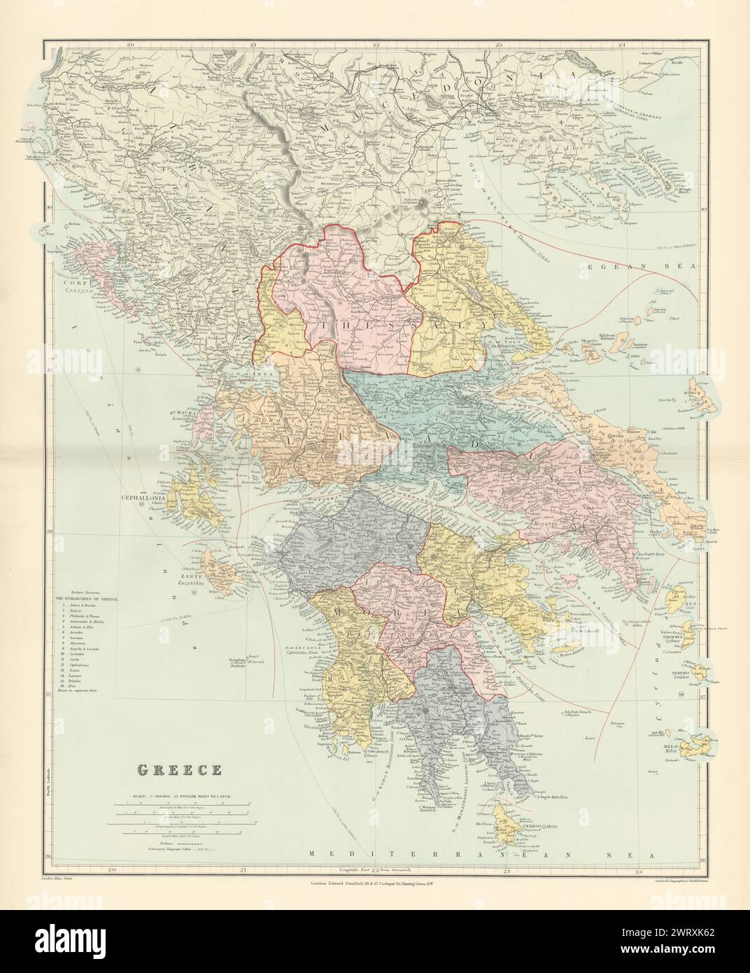 Greece. Nomarchies. Ionian Sporades Cyclades Morea Livadia. STANFORD ...