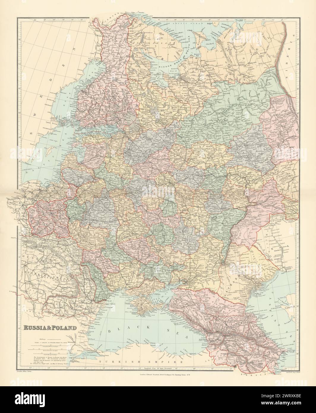 Russia & Poland. Caucasus. Republics krais oblasts railways. STANFORD ...