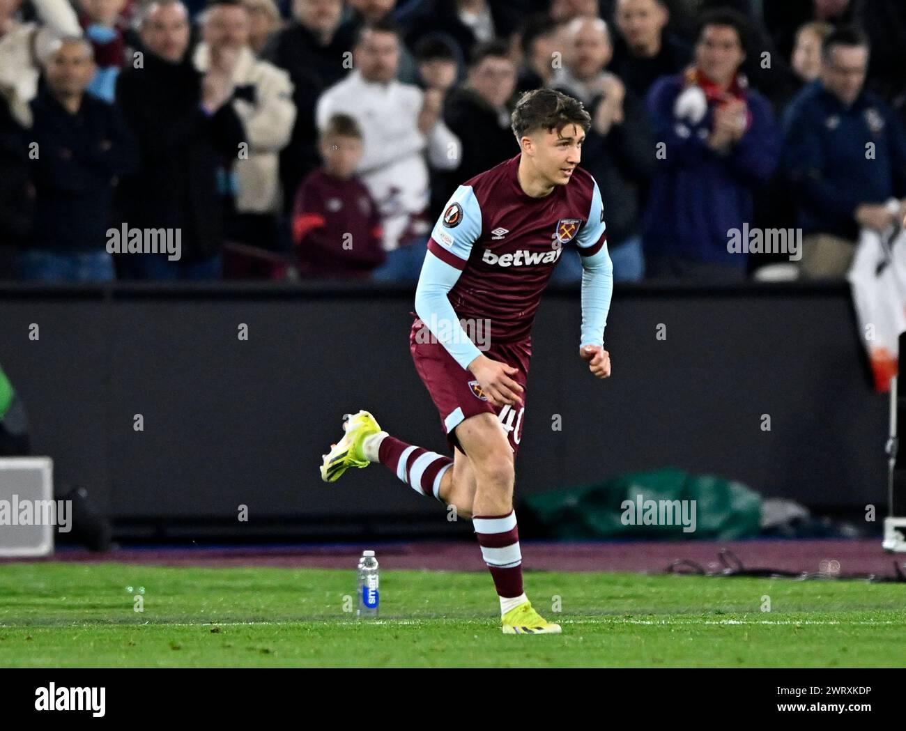 London, UK. 14th Mar, 2024. George Earthy (West Ham) runs on to make ...