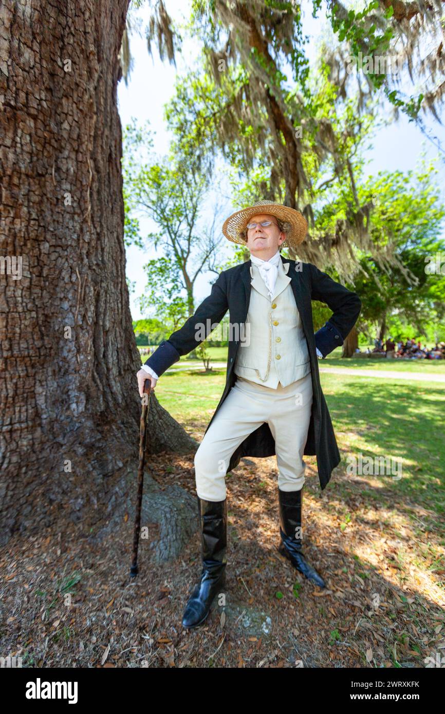 A historic actor dressed as Colonel Charles Pinckney poses under a Live ...