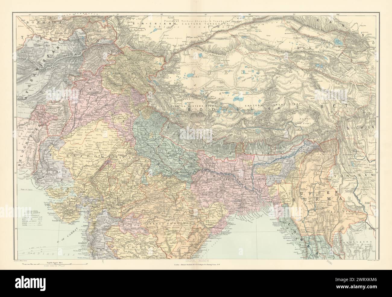 India, North. Tibet Bodyul Himalayas Baluchistan Burma 51x72cm STANFORD ...