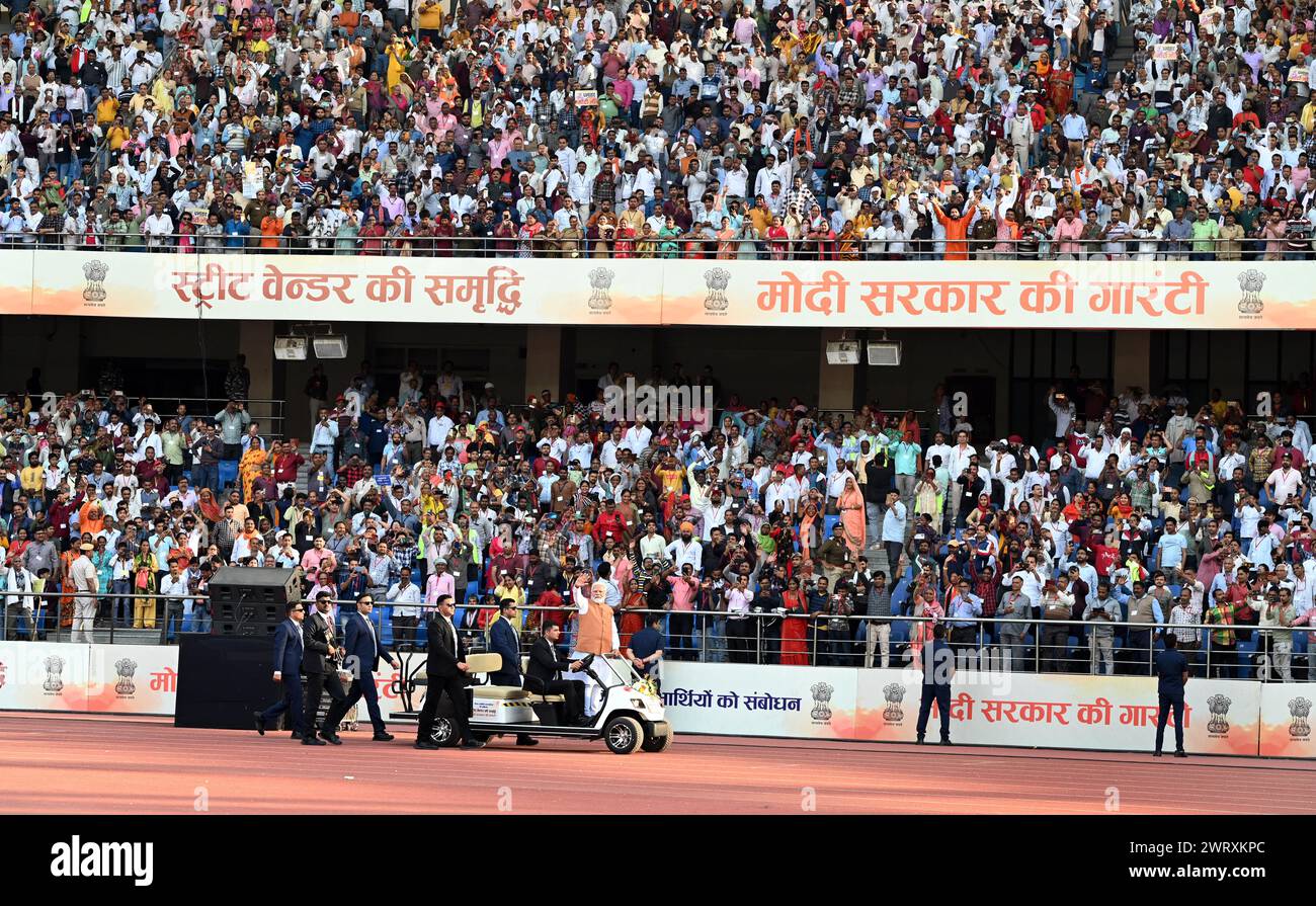 NEW DELHI, INDIA - MARCH 14: Prime Minister Narendra Modi waves to the ...