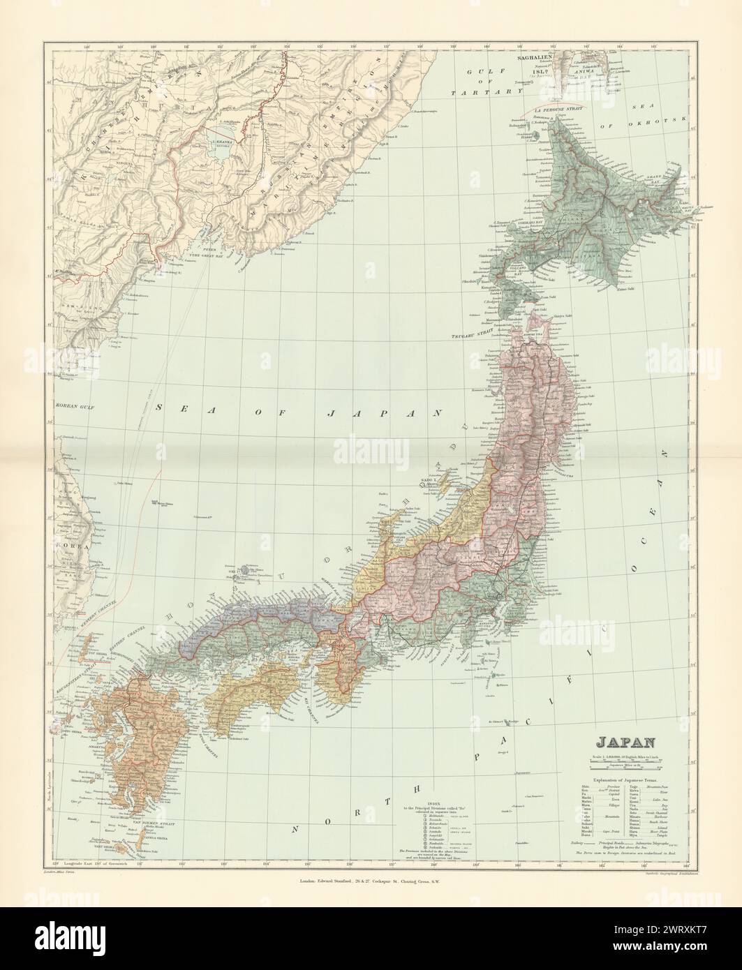 The Islands of Japan, in Provinces/prefectures. 65x52cm. STANFORD 1896 ...