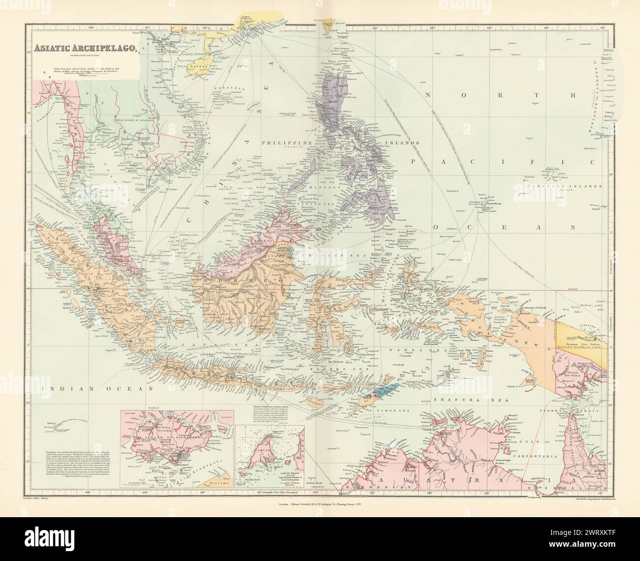 Asiatic Archipelago. Indonesia Philippines Singapore. 53x64cm. STANFORD ...