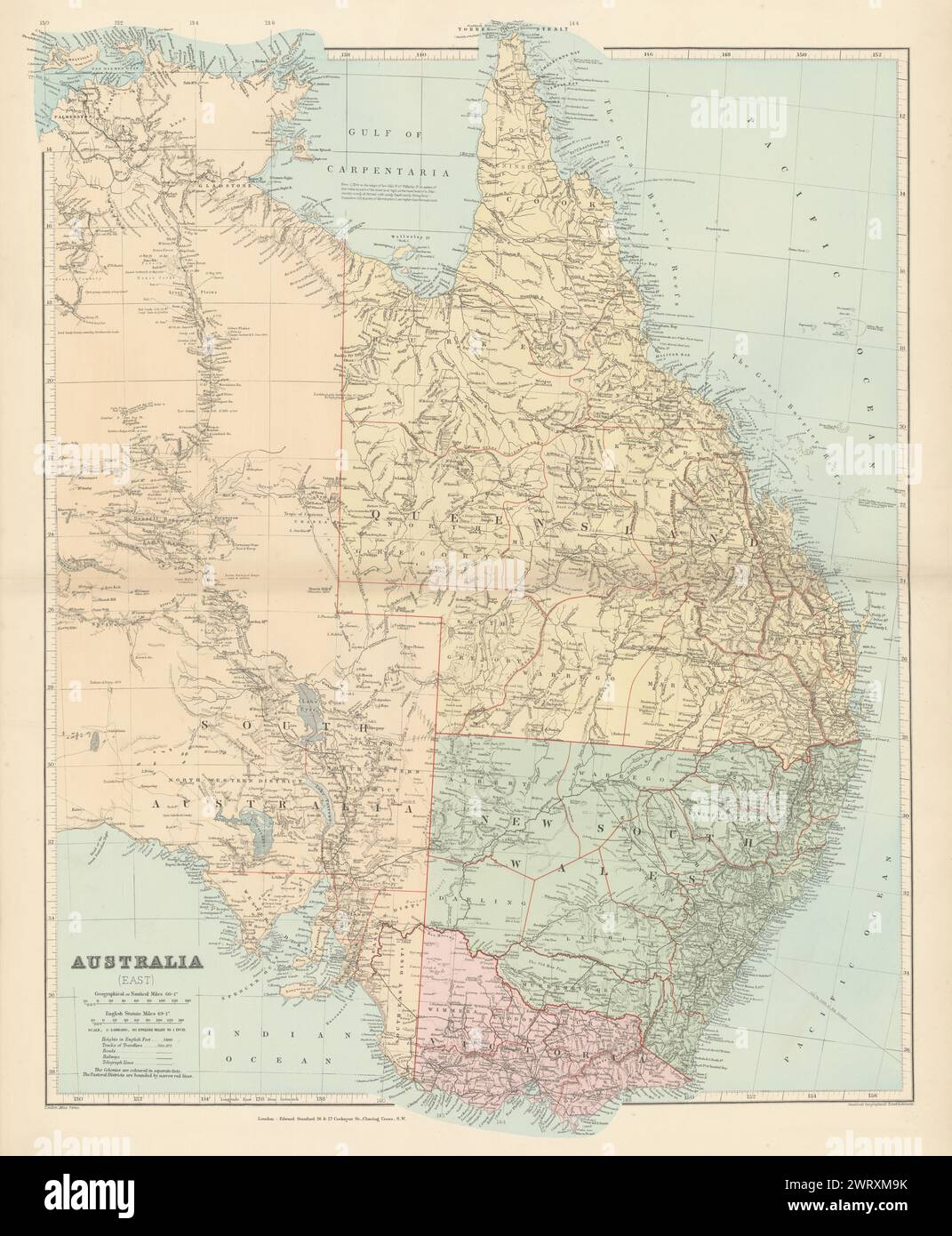 Eastern Australia. New South Wales Victoria Queensland. STANFORD 1896 ...