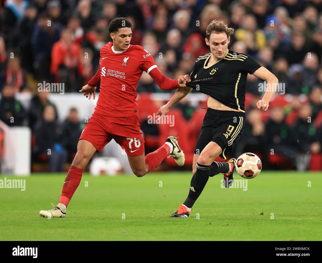Liverpool, UK. 14th Mar, 2024. Jan Kuchta of Sparta Prague feels ...