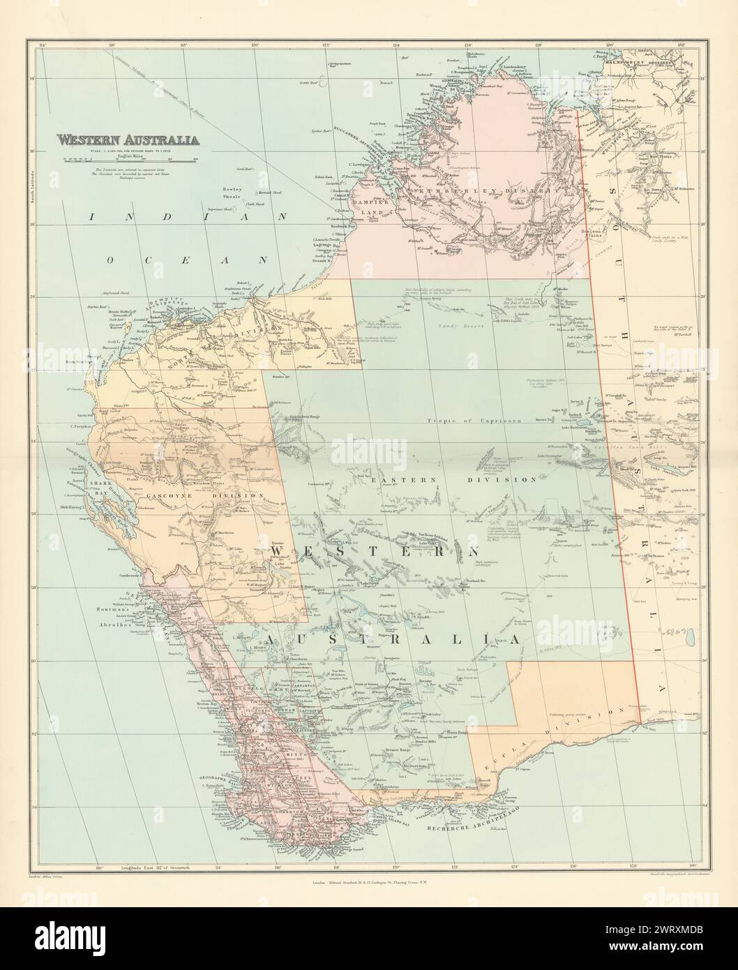 Western Australia. Districts. Explorers' routes. Large 66x55cm STANFORD ...