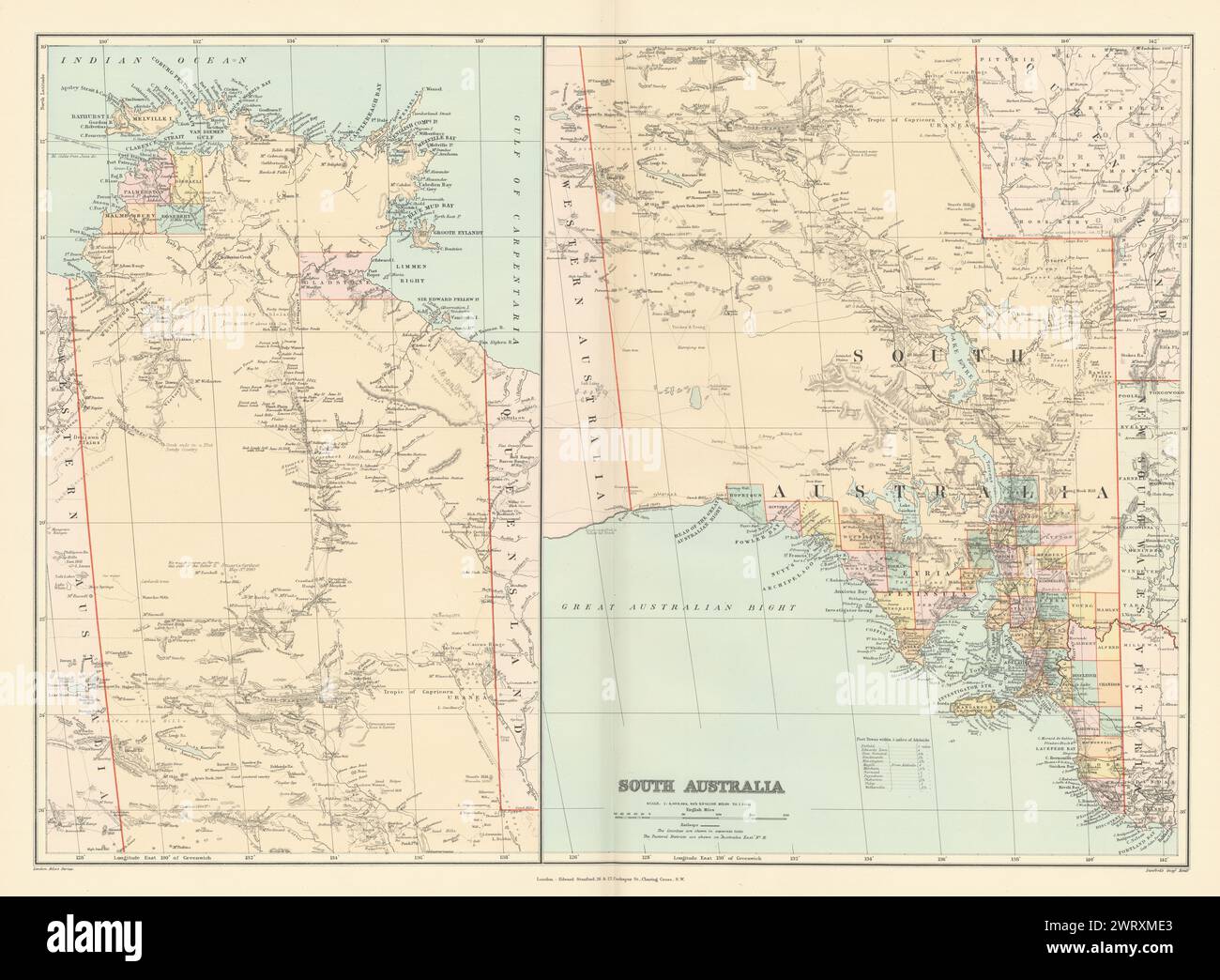 South Australia & Northern Territory. Explorers' routes. Large STANFORD ...