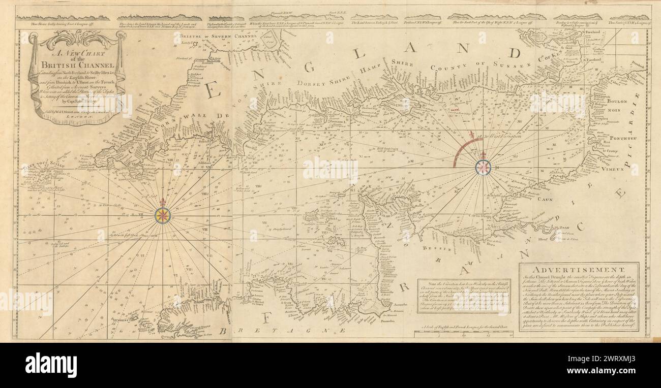 Chart of the British Channel… Halley's tides & currents. MOUNT & PAGE ...