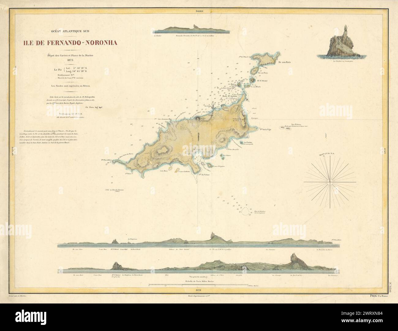 Océan Atlantique Sud. Fernando de Noronha. Dépôt de la Marine sea chart ...