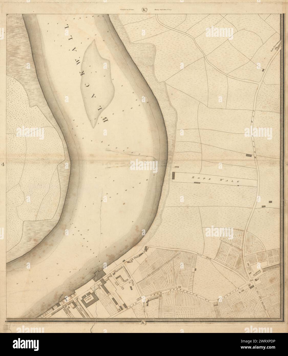 Horwood/Faden London K4 Greenwich Isle of Dogs Blackwall Reach 1807 old ...