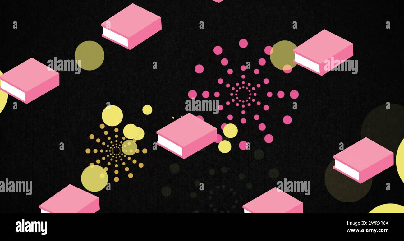 Image of glowing spots over pink books on black background Stock Photo ...