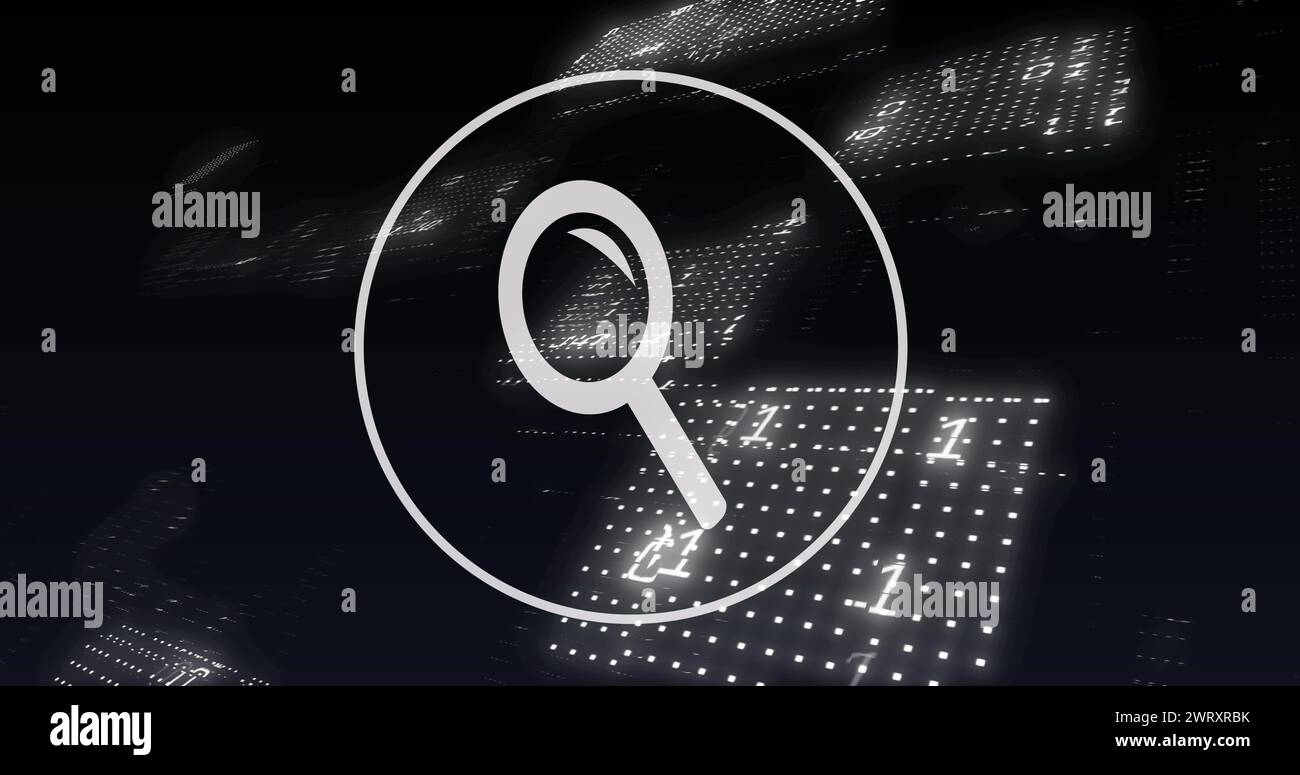 Image of magnifying glass digital icon, binary coding and data processing Stock Photo - Alamy