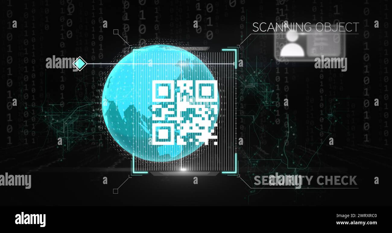 Image of globe with qr code, icons and data processing Stock Photo - Alamy