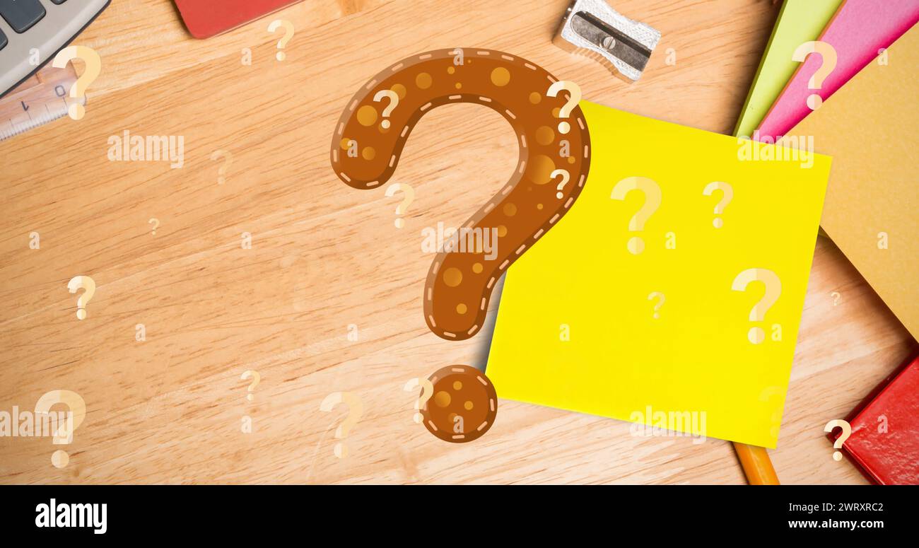Image of question marks over school items Stock Photo - Alamy