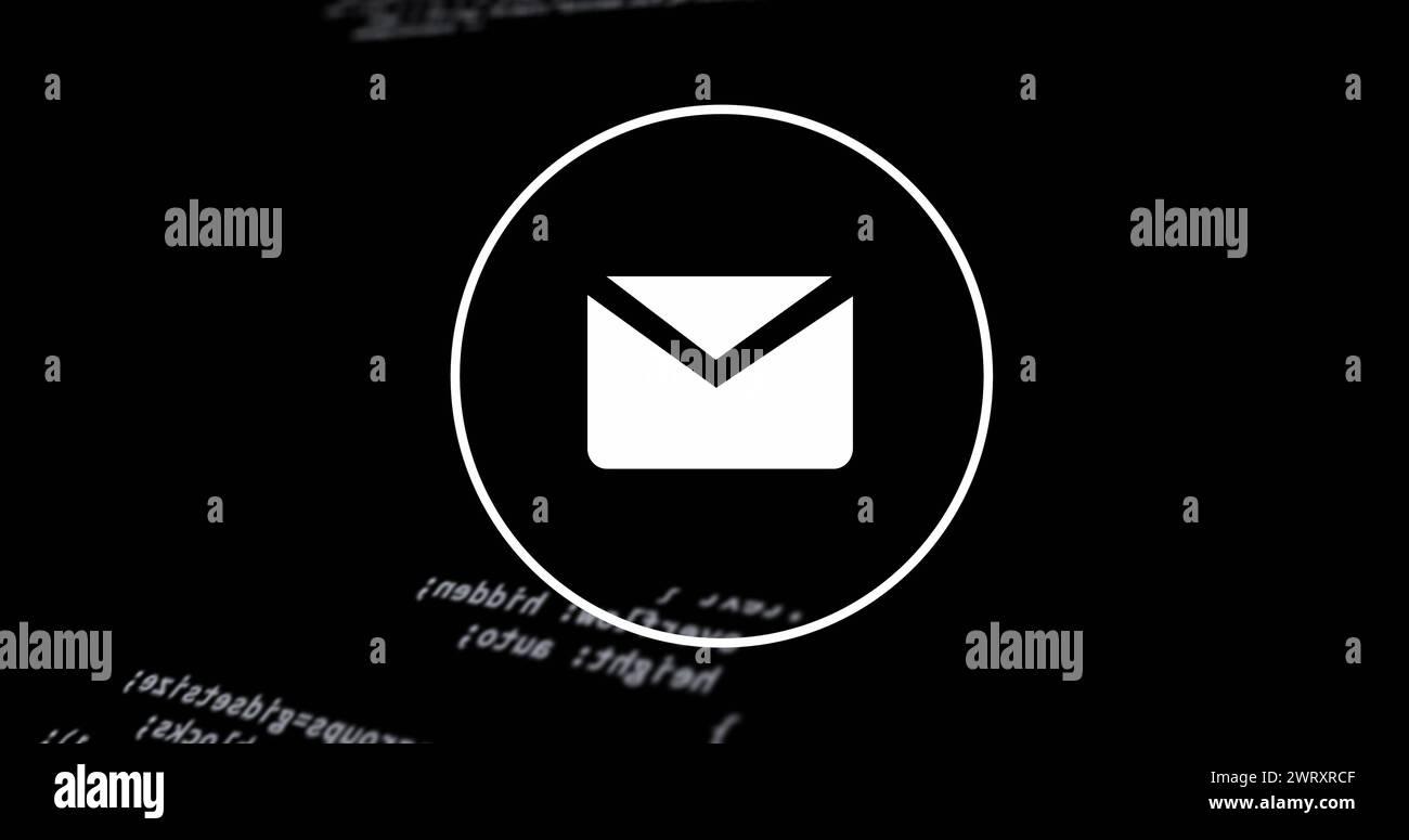 Image of digital envelope icon and data processing over black ...