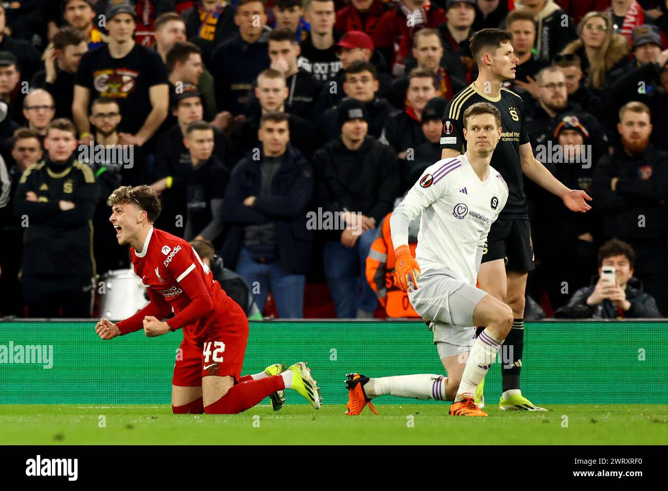Liverpool, UK. 14th Mar, 2024. Bobby Clark of Liverpool celebrates ...
