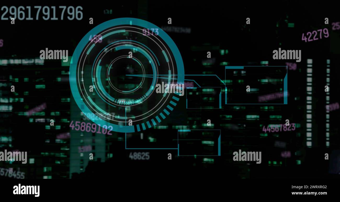 Image of rotating safe lock over data processing on black background. Global communication data ...