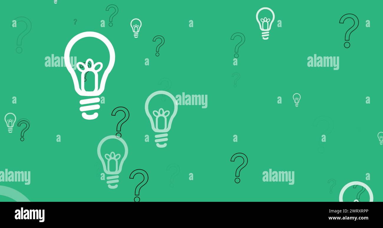 Image of lightbulb icons over question marks on green background Stock ...