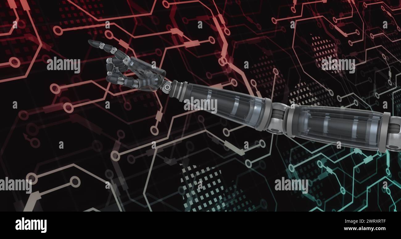 Image of ai data processing over circuit board and dark background Stock Photo - Alamy