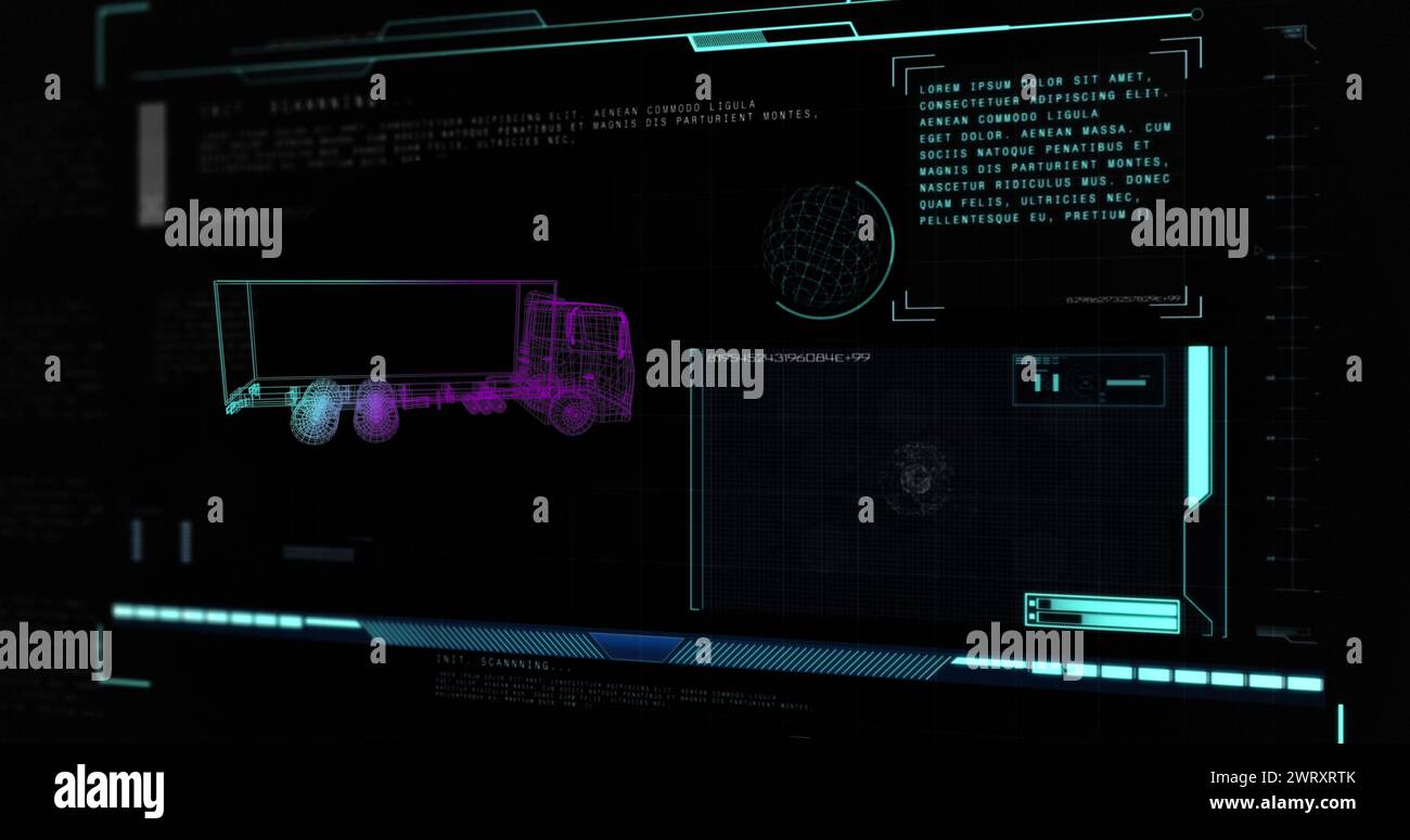 Image of 3d car drawing with scope scanning and data processing. global ...