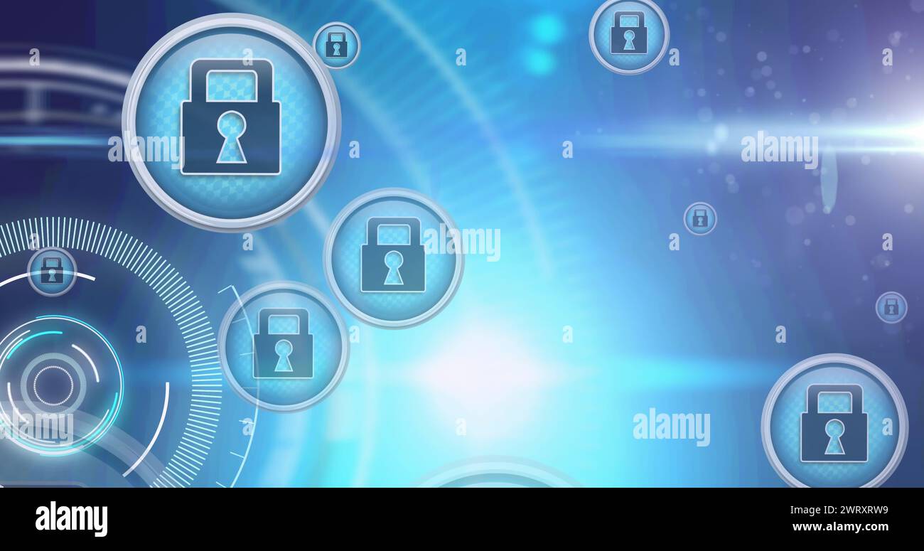 Image of network with online security padlock icons with scope scanning ...
