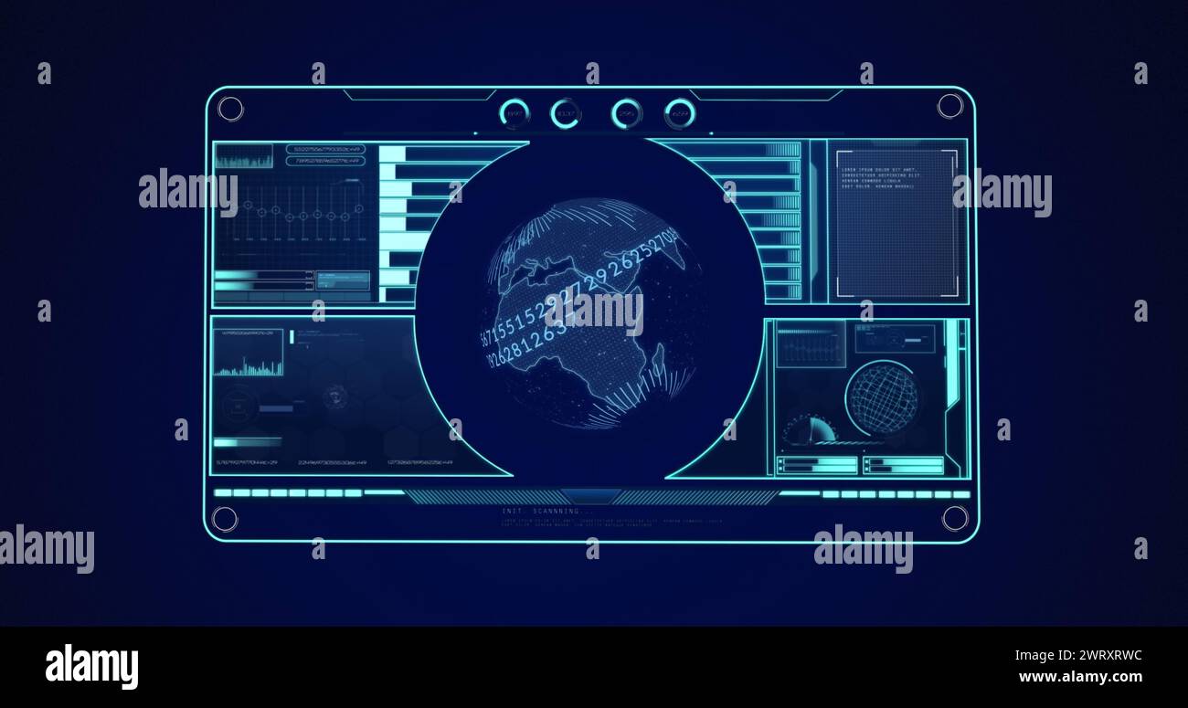 Image of globe spinning with numbers and data processing Stock Photo ...